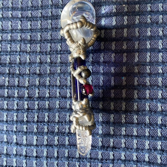 Unk | Jewelry | Silver Handcrafted Wand Talisman With 4 Stones Pin ...